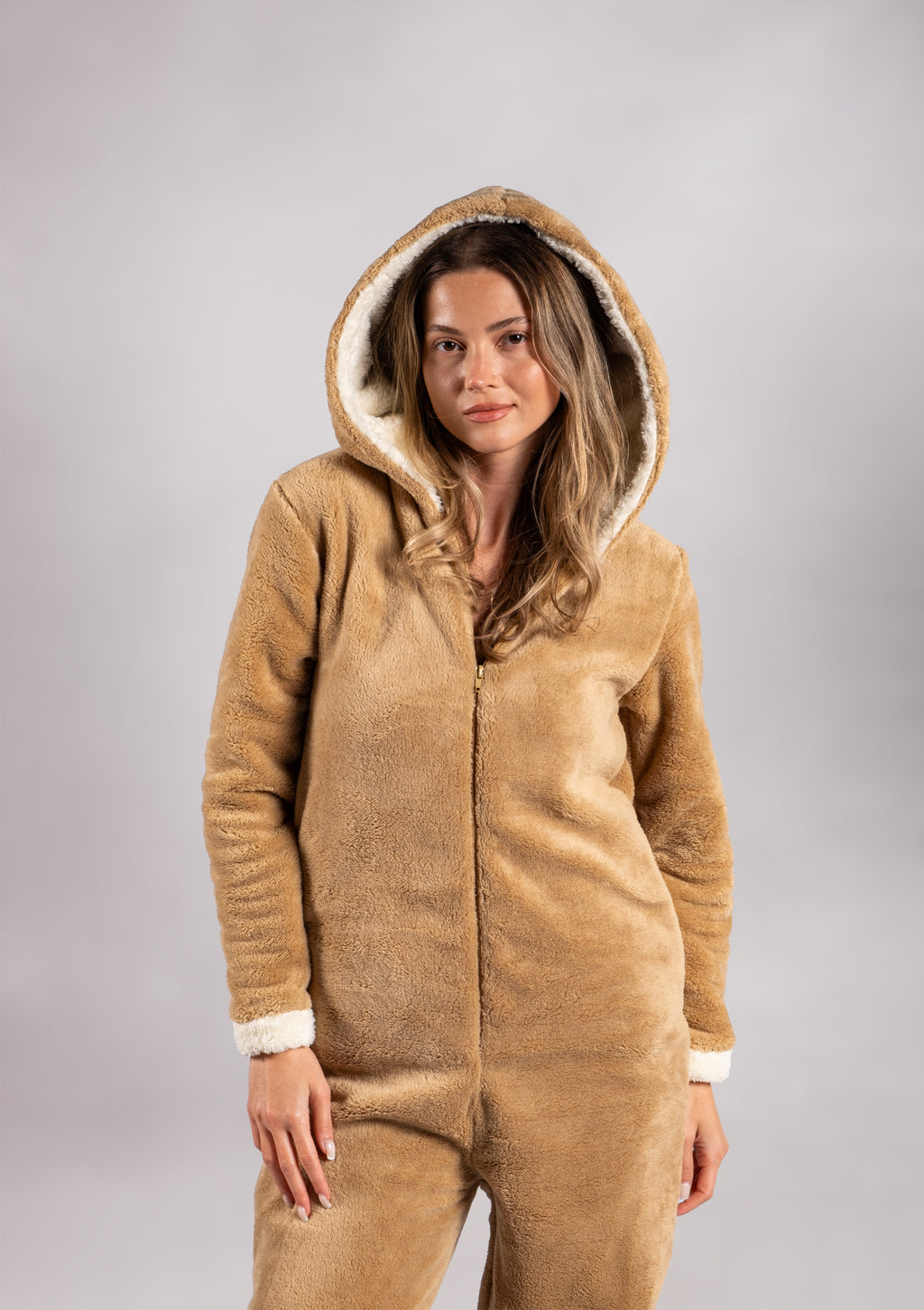 Peluş Tulum Pijama Takımı Sütlü Kahve – Seamount Store